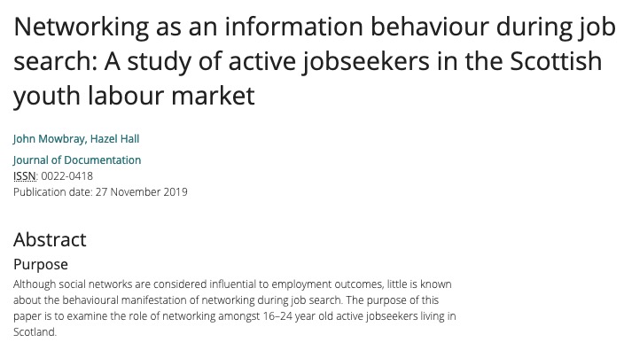 Networking as an information behaviour during job search: paper now ...