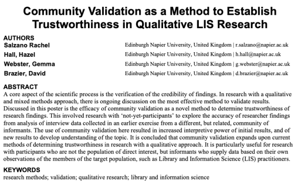 Community validation as a method to establish trustworthiness in ...